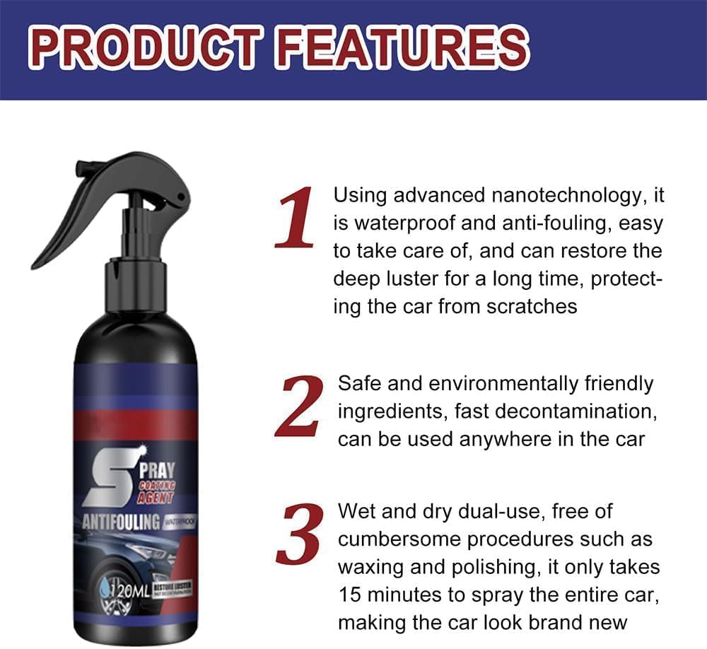 ZMPDJG 2023 New Multi-functional Coating Renewal Agent, Car Coating Agent Spray, 3 in 1 High Protection Quick Car Coating Spray, Plastic Parts Refurbish Agent, Fast-Acting Coating Spray (3Pcs)