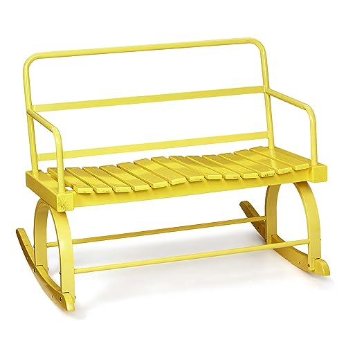 GAOMON Outdoor Patio Rocking Chair,42.52" D x 33.46" W x 35.43" H 2-Person Iron Rocking Chair,Outdoor/Indoor Rocking Chair, Patio Rocking Chair with Wide Seats for Backyard, Garden,Light Yellow