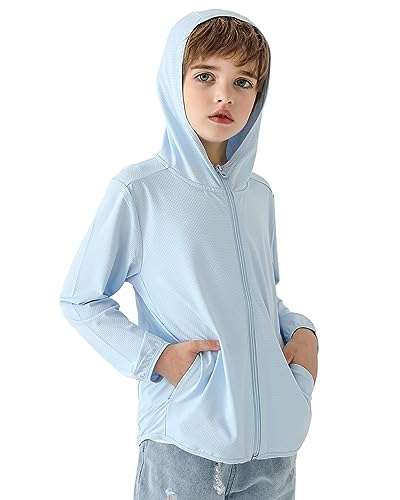 Auranso Kids Zip-Up Hoodie Girls Boys UPF50+ Sun Protection Jacket Hooded Cooling Shirt Light Blue 3-4T