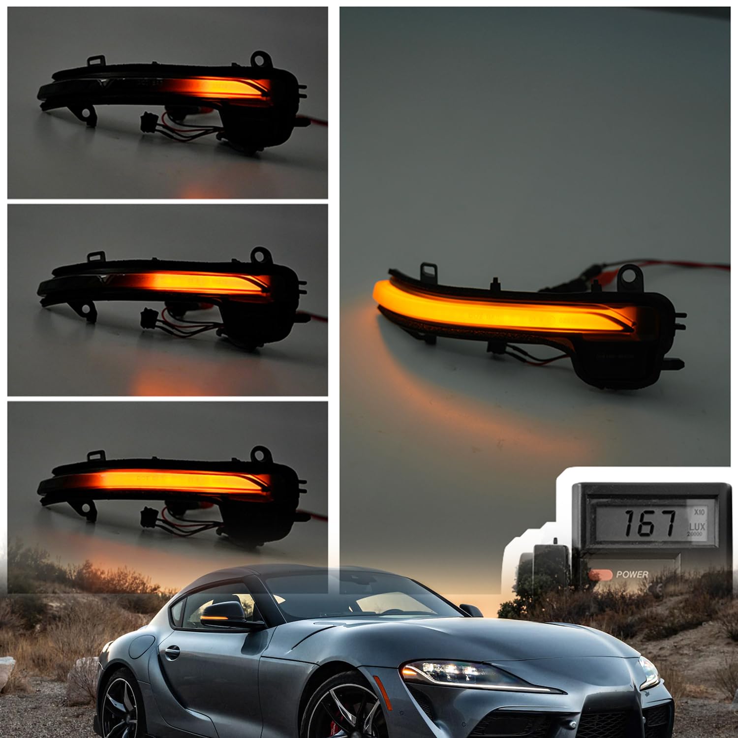 NSLUMO Sequential LED Side Mirror Marker Lights for To'yota GR Supra A90 A91 2020-2023 Sideview Mirror Turn Signal Lamp Assembly Smoked Lens OEM Side Indicator Replacement