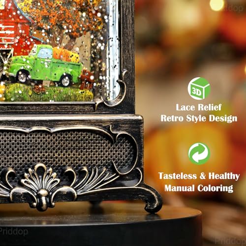 Priddop Fall Snow Globe Lantern - Red Barn Truck Pumpkin Farm Glittering Autumn Harvest Decorations for Home, Thanksgiving