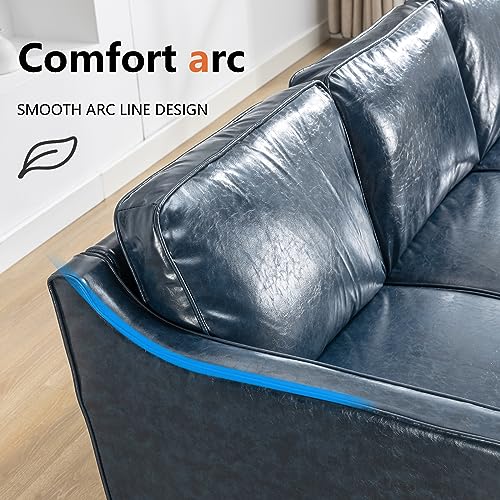 NATUREFOLLOW Sofas for Living Room, Mid Century Modern Couch with 3 Deep Seater, Size 79"x32"x33", Faux Leather, Comfy Couch for Living Room, Small Spaces, Apartment (Navy)