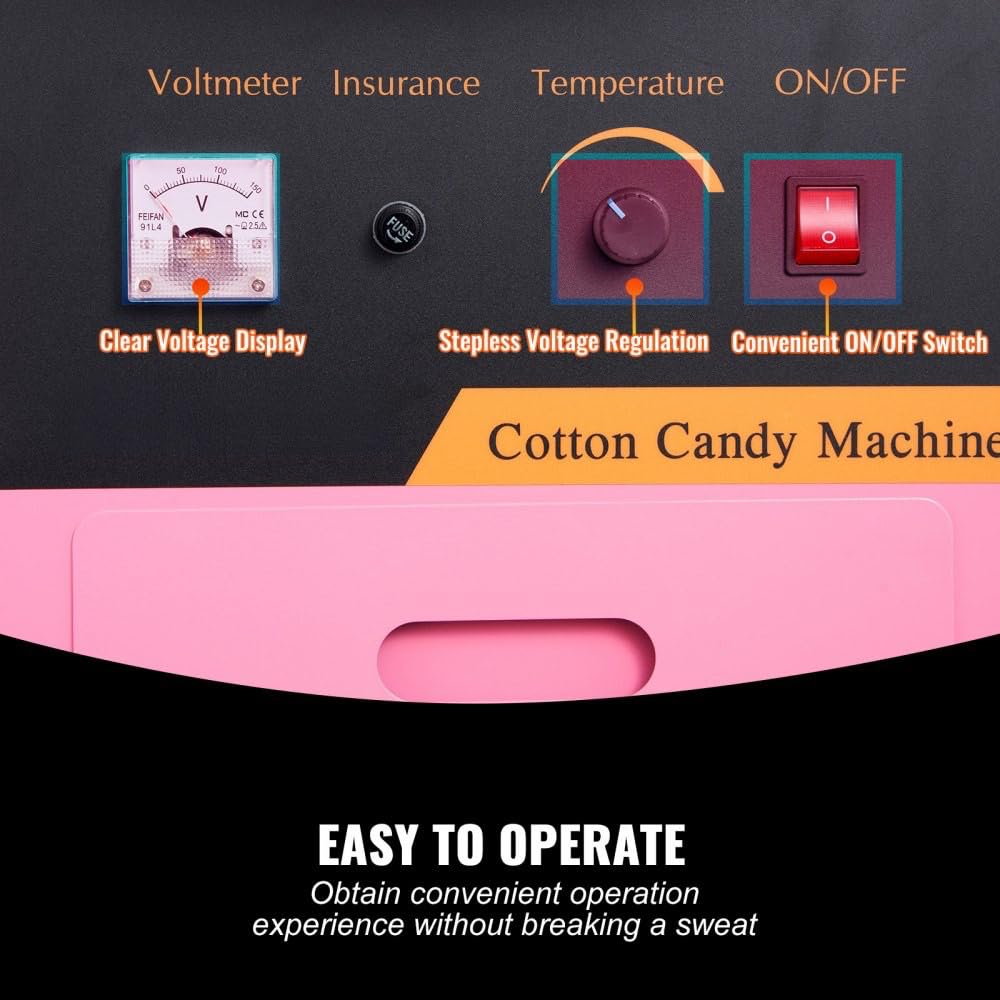 Pink Electric Cotton Candy Machine with Stainless Steel Bowl and Sugar Scoop - Perfect for Kids Birthday and Family Party - Candy Floss Maker