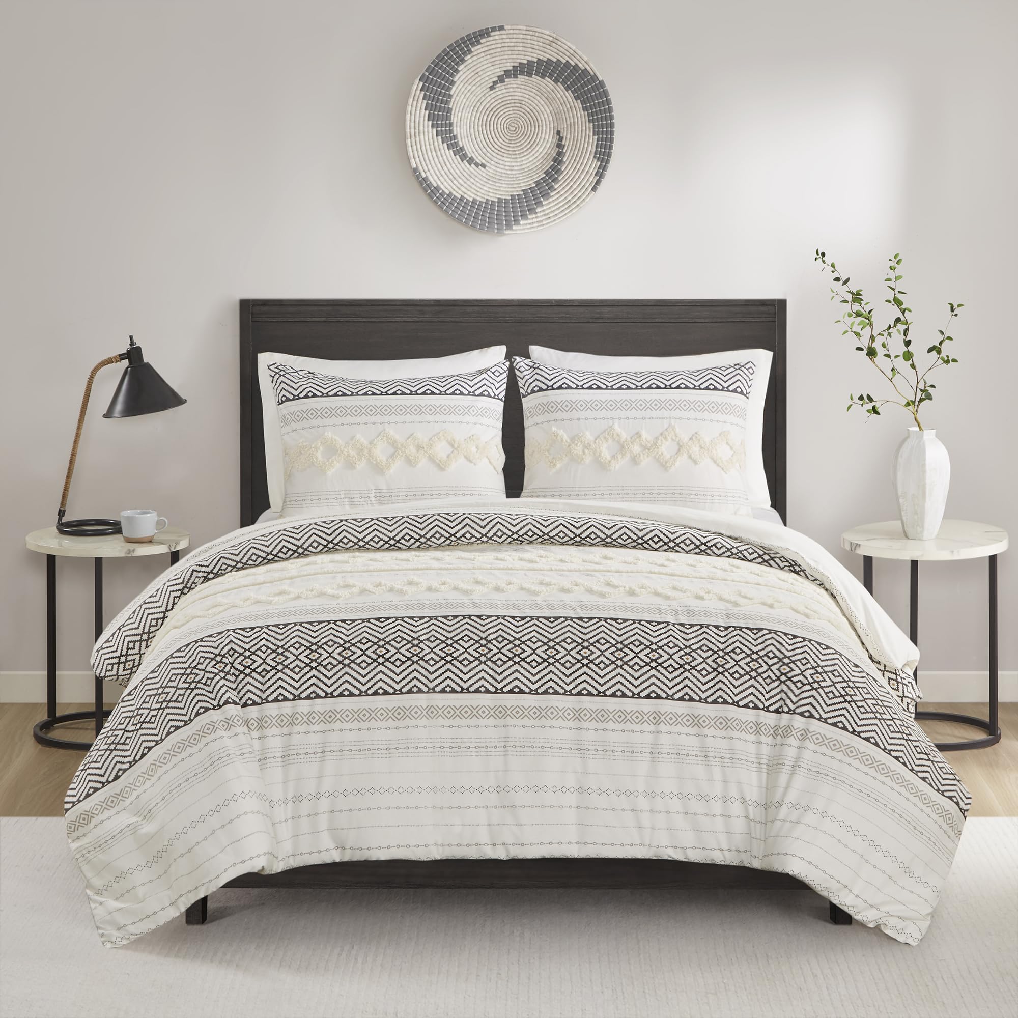 Hyde Lane 100% Cotton Ivory Boho Bedding Set King Size, Included Duvet Cover、Fitted Sheet、Flat Sheet 、Shams