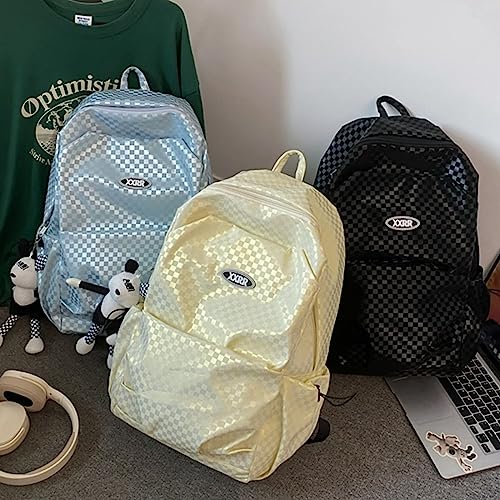 Verdancy Kawaii Backpack for Teens School College Students Travel Checkered Aesthetic Bookbag Schoolbag Casual Daypack (Yellow)