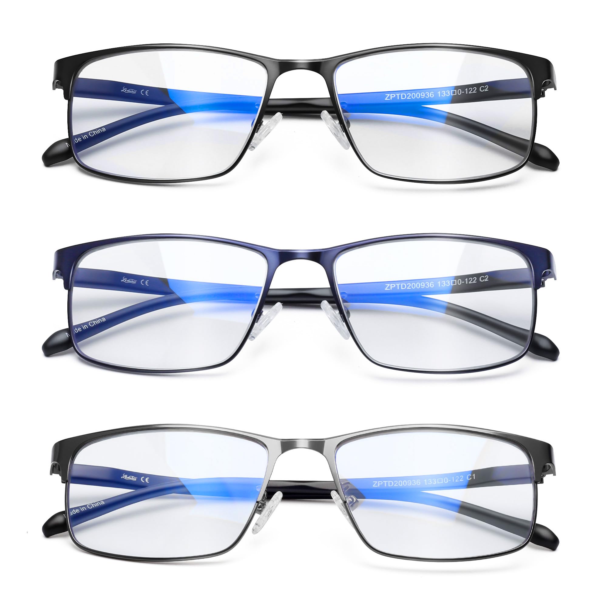 LADEESSE 3-Pack Reading Glasses Blue Light Blocking, TR90 Reading Glasses for Women Men Anti Glare Filter Lightweight Eyeglasses (3-Pack Black, 2.5)