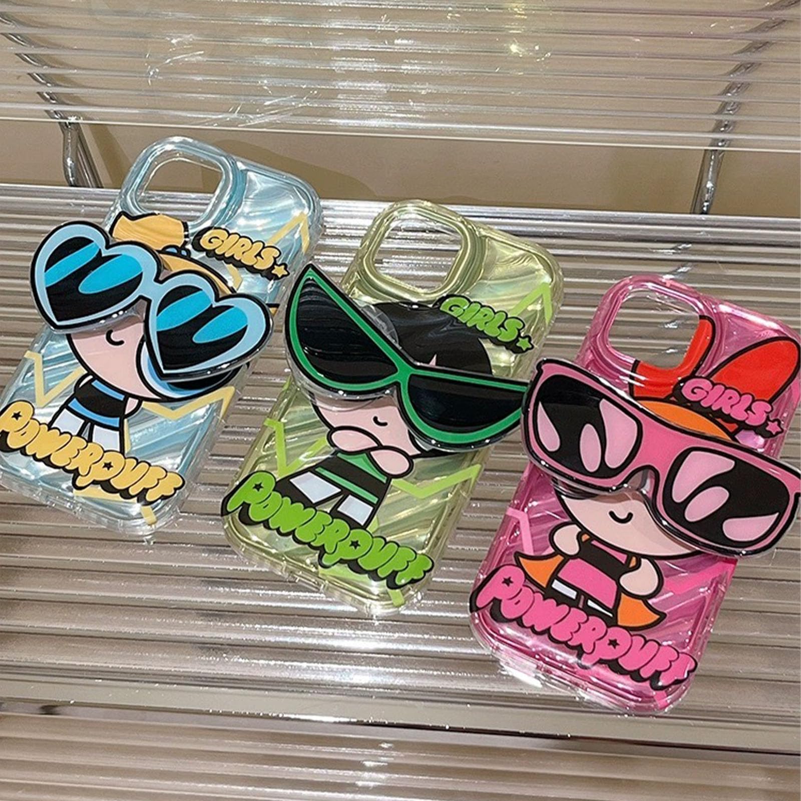 Jerisln for iPhone 13 Pro Max Cute Kawaii Cartoon Case Cool Sunglasses Shape Stand Finger Grip Holder Bracket Design for Women Girls Protective Cover for iPhone 13 Pro Max 6.7 Inch (Pink)