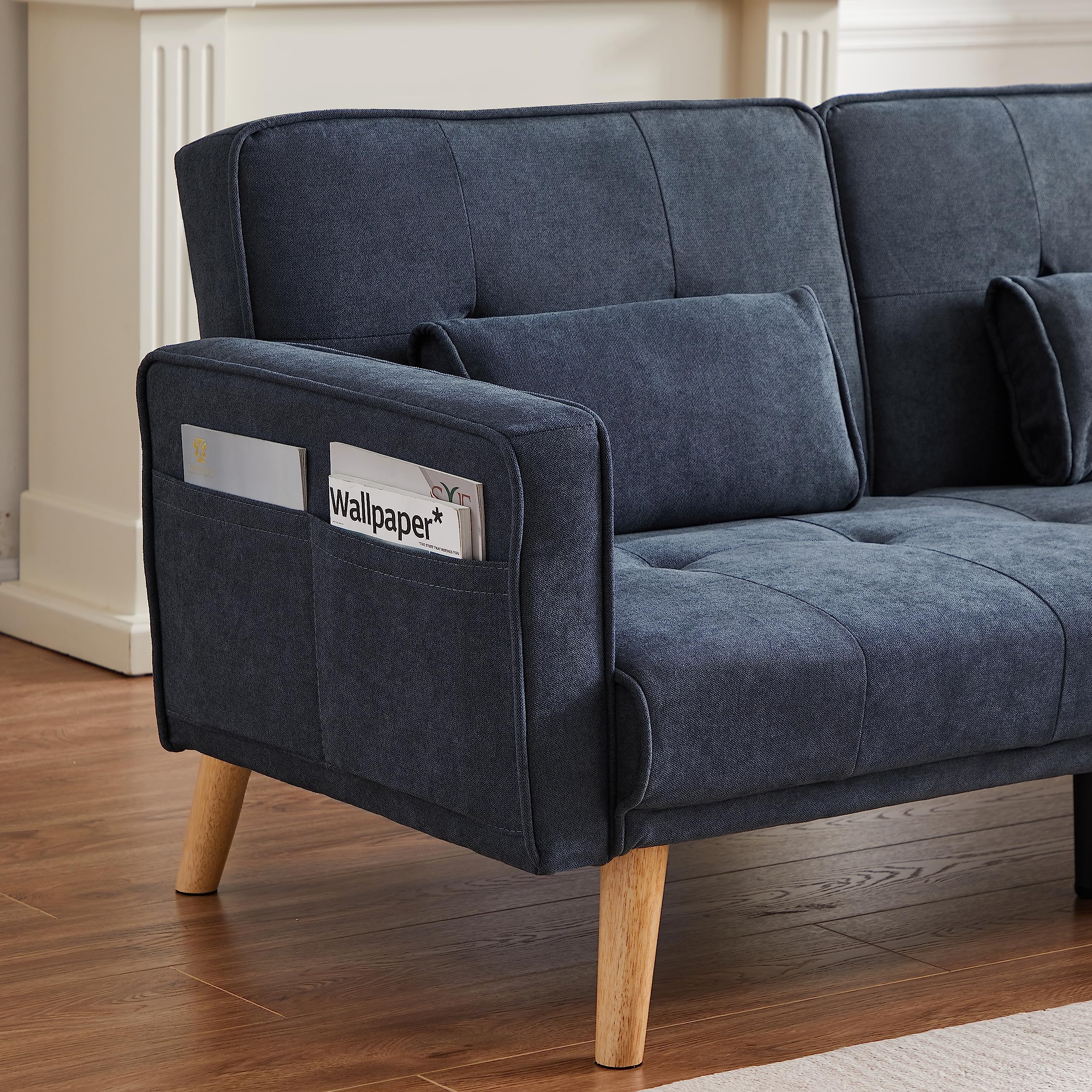 Eafurn L-Shaped Convertible Sectional Sofa with Chaise Lounge and Adjustable Spilt Backrest,3 Seater Soft Velvet Sleeper Couch Bed with Wooden Legs,Tufted Corner Sofa & Couch with Throw Pillows