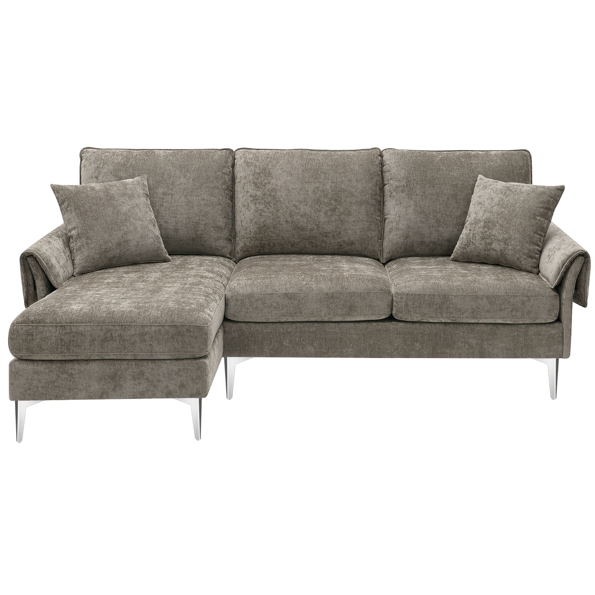 YuiHome 84" Convertible Sectional, Modern Chenille L-Shaped Sofa Couch with Reversible Chaise Lounge, Fit for Living Room, Apartment,2 Pillows,Espresso