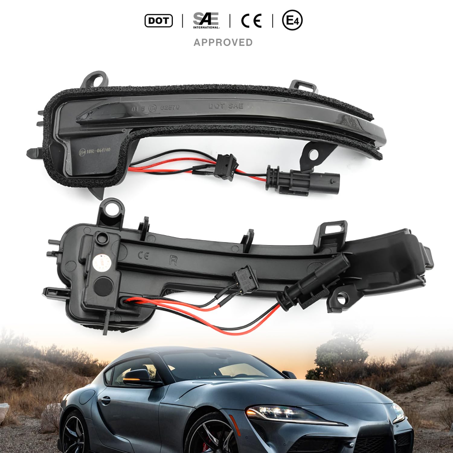 NSLUMO Sequential LED Side Mirror Marker Lights for To'yota GR Supra A90 A91 2020-2023 Sideview Mirror Turn Signal Lamp Assembly Smoked Lens OEM Side Indicator Replacement