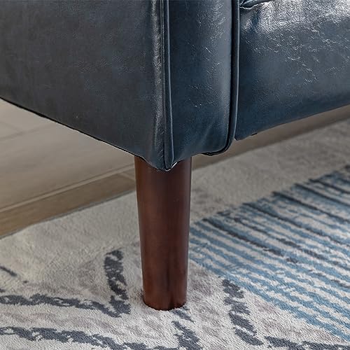 NATUREFOLLOW Sofas for Living Room, Mid Century Modern Couch with 3 Deep Seater, Size 79"x32"x33", Faux Leather, Comfy Couch for Living Room, Small Spaces, Apartment (Navy)