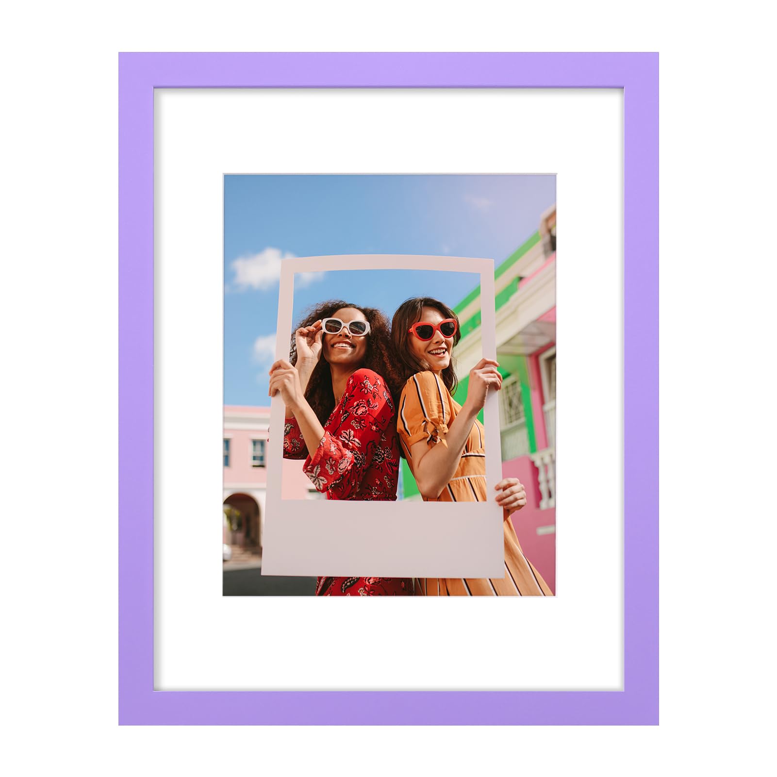 Vittanly Picture Frame, Engineered Wood, 11x14 inch, Purple, Single, with Shatter Resistant Plexiglass, Mat for 8x10 or 11x14 Photo, Wall & Tabletop Display