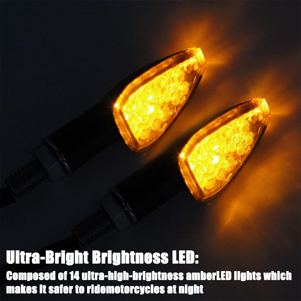BESULEN Motorcycle Turn Signal Lights, 4Pcs Motorbike Turn Signals Indicators, 14 LED 12V LED Indicator Blinker, Amber Lamp LED Stalk Arrow Front Rear Lights (Black)