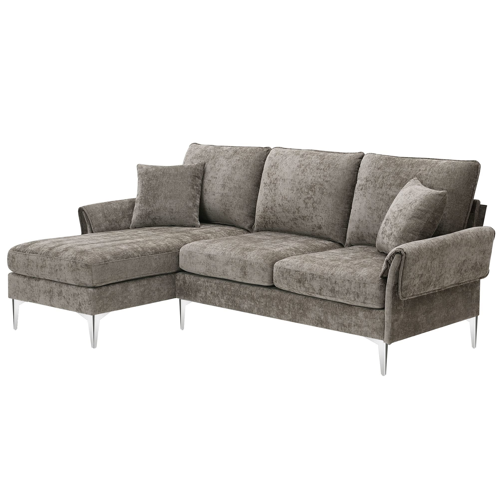 YuiHome 84" Convertible Sectional, Modern Chenille L-Shaped Sofa Couch with Reversible Chaise Lounge, Fit for Living Room, Apartment,2 Pillows,Espresso