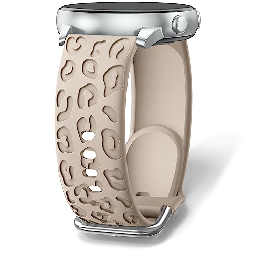 Leopard Engraved Bands Compatible with Samsung Galaxy Watch 6 Watch 4/Watch 5 40mm 44mm for Women, Samsung Galaxy Watch 5 Pro 45mm/Galaxy Active 2/Galaxy Watch 3, 20mm Soft Silicone Strap