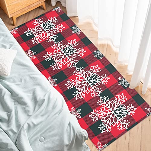 Kitchen Mats fo Floor, Merry Christmas Snowflake Red Black Buffalo Check Plaid Backed Rubber Dots Rugs,Non Slip,Absorbant Runner Rugs for Hallway Entryway,Kitchen,Laundry 1 pcs 23.6x70.9 Inch