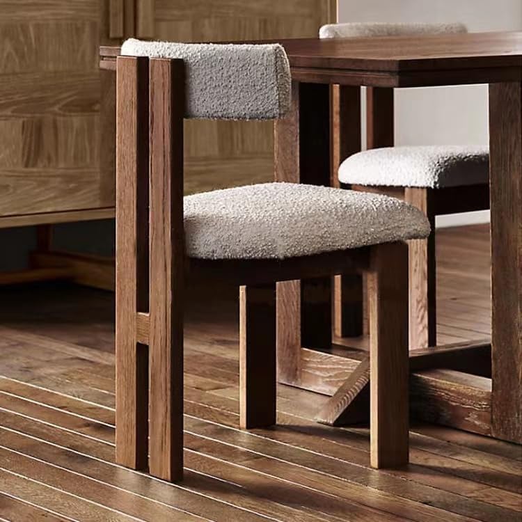 KLOVIA Mid Century Dining Chairs Set of 4 Comfortable PU Wooden Side Chairs with Sherpa Upholstered Curved Open Back Farmhouse Kitchen Chairs Set for Indoor/Living Room/Anteroom, Brown (A01)