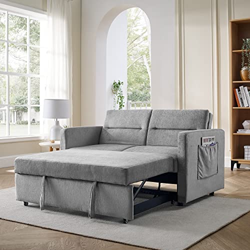 YUNLife&Home Modern Upholstered Futon Loveseat Sofa Convertible to Sleeper Sofá Bed,Love Seat Chaise Lounge Couch Chair 2-Seat with Adjustable Backrest for Living Room Apartment Small Space