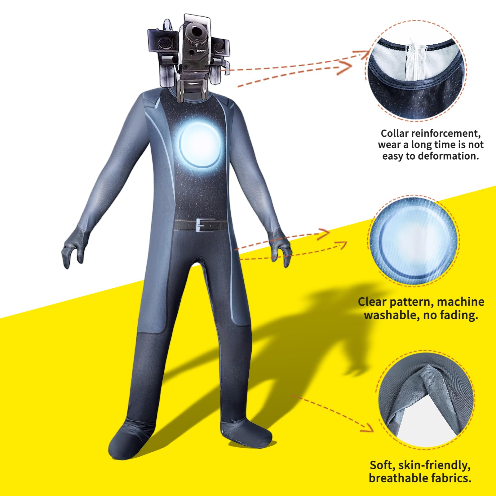 Poterloy Camera Man Costume Cosplay For Boy Cameraman Cosplay Bodysuit Tv Man Jumpsuit For Halloween with Mask 5-6 year
