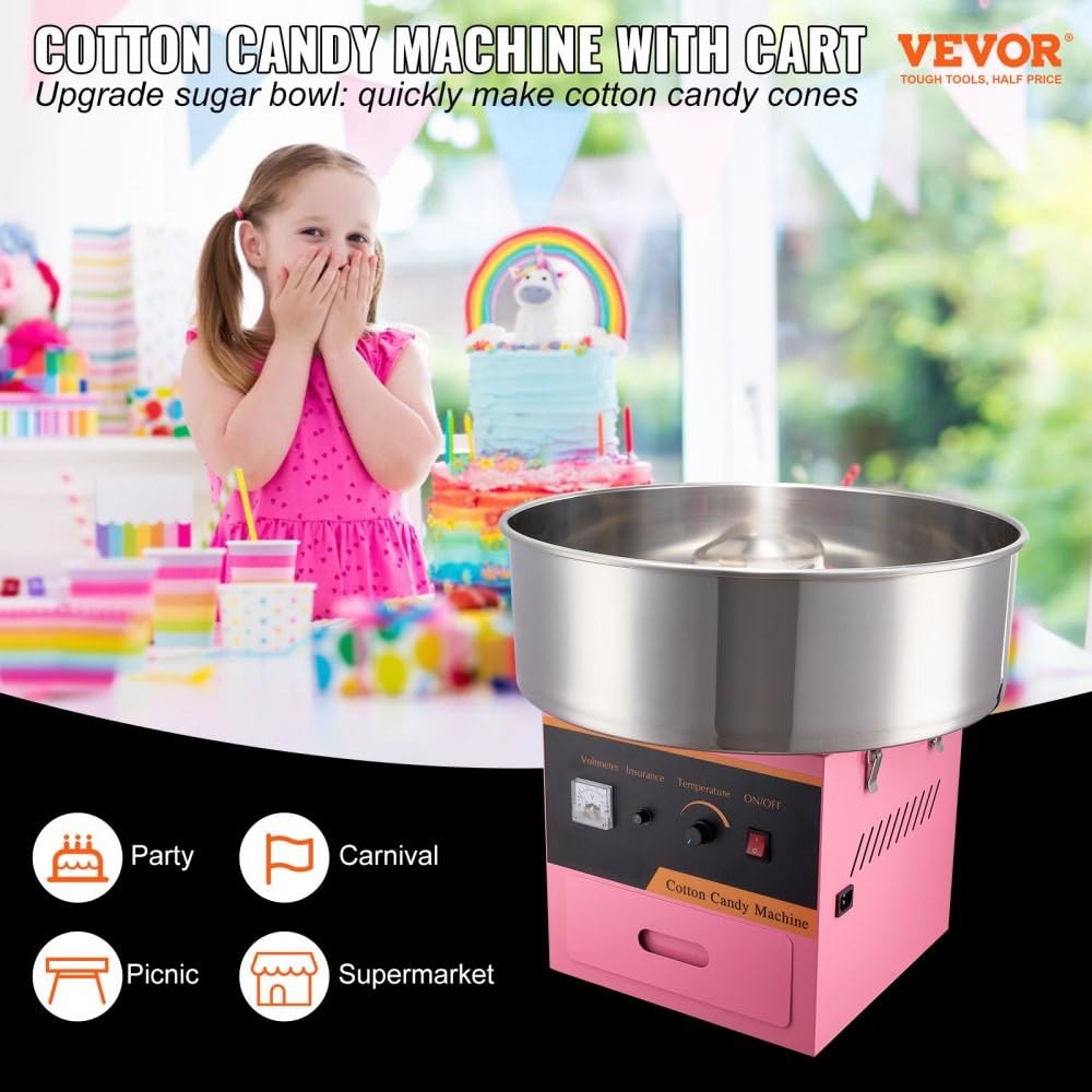 Pink Electric Cotton Candy Machine with Stainless Steel Bowl and Sugar Scoop - Perfect for Kids Birthday and Family Party - Candy Floss Maker