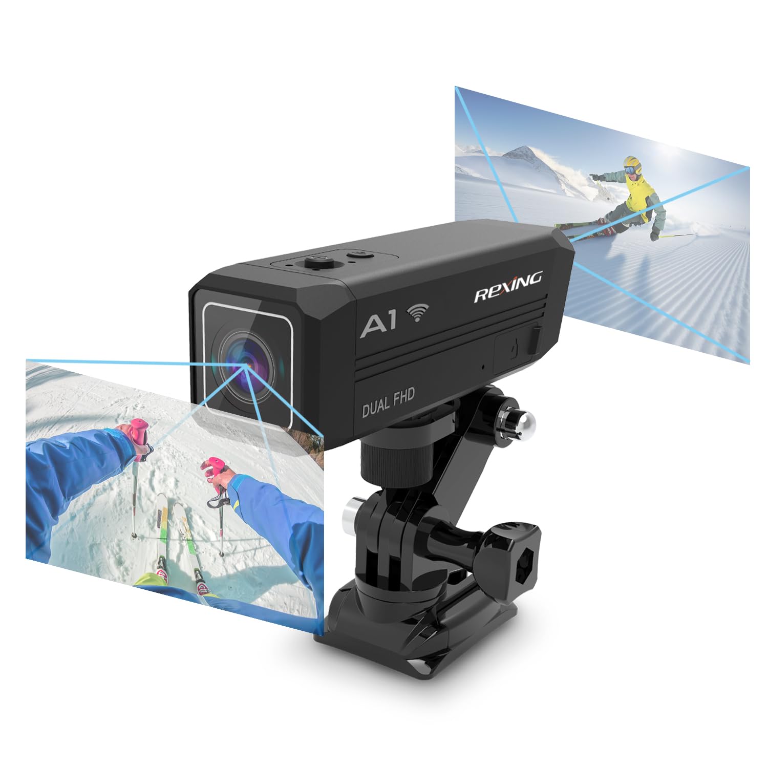 RexingUSA A1 Two-Way Action Camera 1080p@30fps, Wi-Fi Connectivity, Broad View, Wrist Remote Control, IMX307 Sensor, Water-Resistant, Extreme Sports Camcorder for Motorcycles, Bicycles, Hiking, Cars