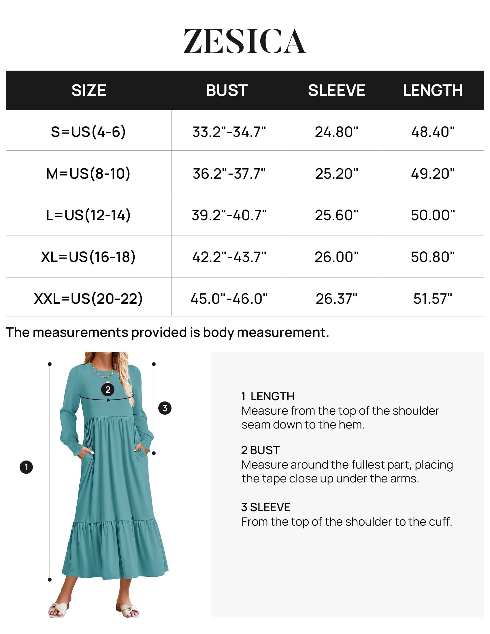 ZESICA Women's Spring Long Sleeve Dress 2025 Crewneck Casual Loose Pleated Tiered Swing Midi Dresses with Pockets,Sage,Medium