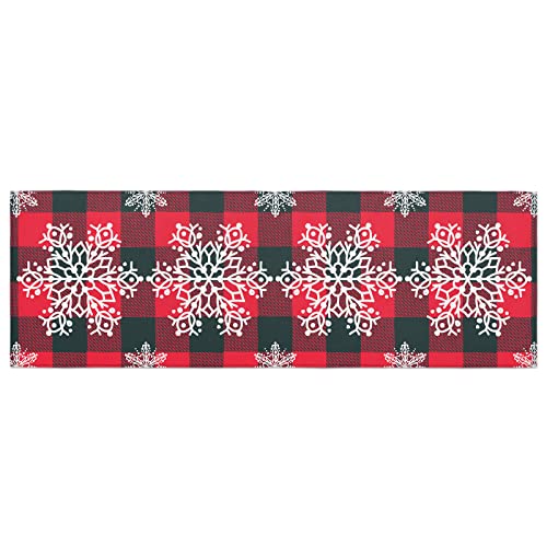 Kitchen Mats fo Floor, Merry Christmas Snowflake Red Black Buffalo Check Plaid Backed Rubber Dots Rugs,Non Slip,Absorbant Runner Rugs for Hallway Entryway,Kitchen,Laundry 1 pcs 23.6x70.9 Inch