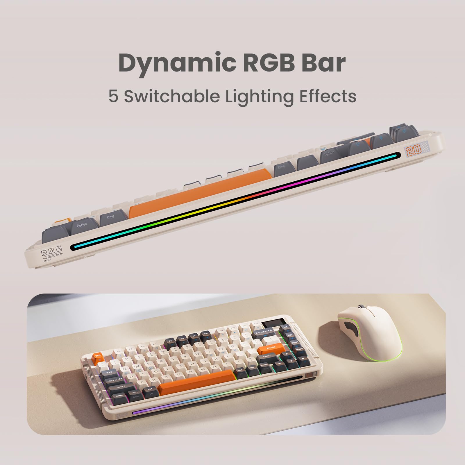 ROYALAXE L75 Wireless Mechanical Keyboard, Hot-swappable Wired/Bluetooth 5.0/2.4G Wireless Keyboard with RGB Backlit for Windows & Mac, PBT Keycaps, Gateron Yellow Switch Pro, Pebble White
