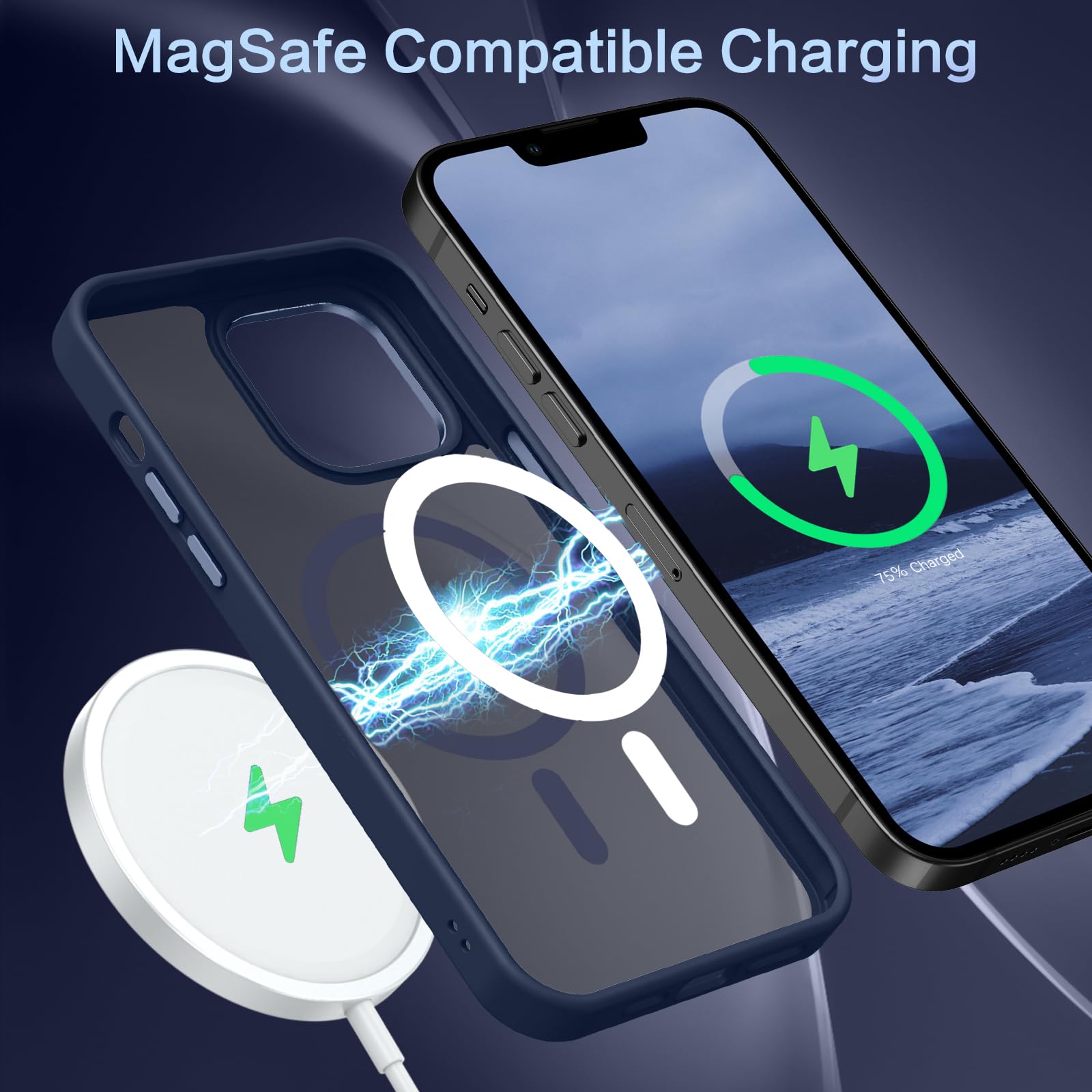 BENTOBEN for iPhone 13 Pro Max Case,[Compatible with MagSafe] iPhone 13 Pro Max Magnetic Phone Case Translucent Matte Shockproof Women Men Protective Cover Case for iPhone 13 Pro Max 6.7",Navy Blue