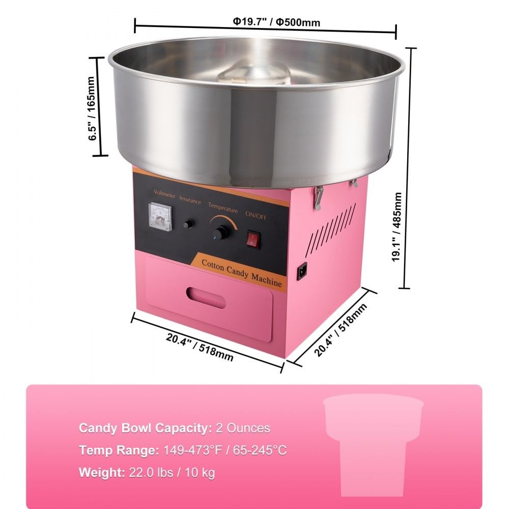 Pink Electric Cotton Candy Machine with Stainless Steel Bowl and Sugar Scoop - Perfect for Kids Birthday and Family Party - Candy Floss Maker
