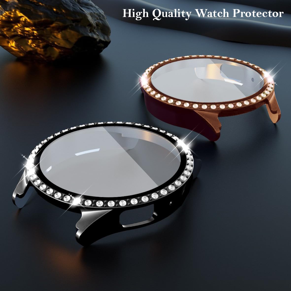 ALMNVO 4+4 Pack Tempered Glass Screen Protector for Samsung Galaxy Watch 6, 40mm, Diamond Design, Easy Installation, Water Resistant