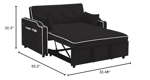 Eafurn Futon Loveseat Couch with Pull Out Bed,3-in-1 Multi-Functional Upholstery Convertible Sleeper Sofa Reclining Chaise Lounge with Adjustable Backrest, Sofacama for Living Room, Small Space