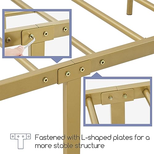 Yaheetech Full Size Bed Frame Metal Platform Bed with Sparkling Star-Inspired Design Headboard, 13 Inch Underbed Storage, No Box Spring Needed, Easy Assembly, Modern, Antique Gold