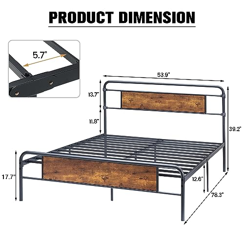 IDEALHOUSE Full Size Bed Frame with Headboard, Premium Metal Platform Bed with Heavy Duty Steel Slats, 12" Under Bed Storage, Noise Free, Easy Assembly, No Box Spring Needed