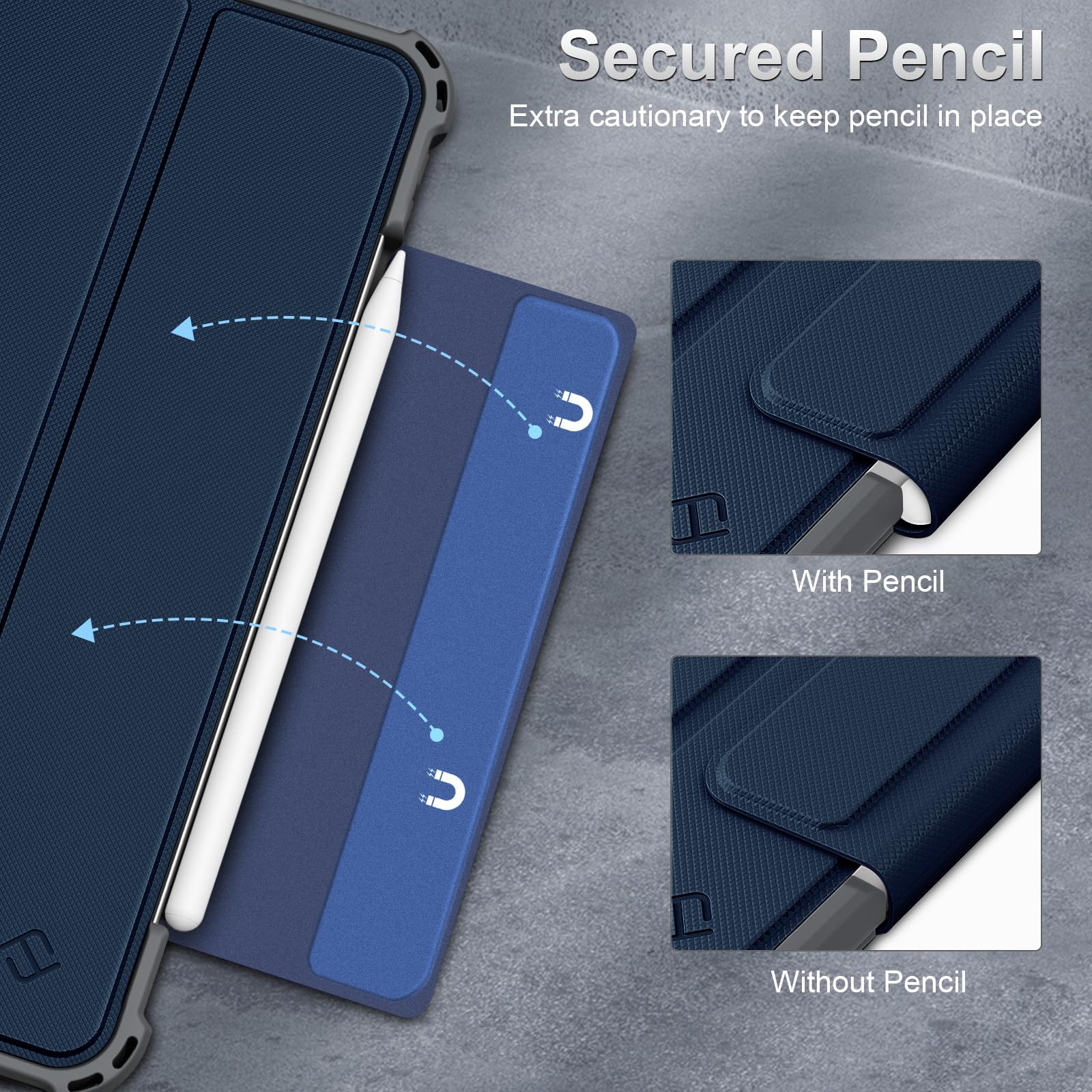 Fintie Hybrid Rugged Case for iPad Pro 11-inch (4th / 3rd Generation) 2022/2021 - Military Drop Tested Heavy Duty Protective Clear Cover with Pencil Holder, Also Fit iPad Pro 11" 2nd Gen, Navy