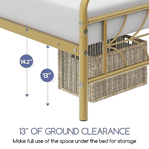 Yaheetech Full Size Bed Frame Metal Platform Bed with Sparkling Star-Inspired Design Headboard, 13 Inch Underbed Storage, No Box Spring Needed, Easy Assembly, Modern, Antique Gold