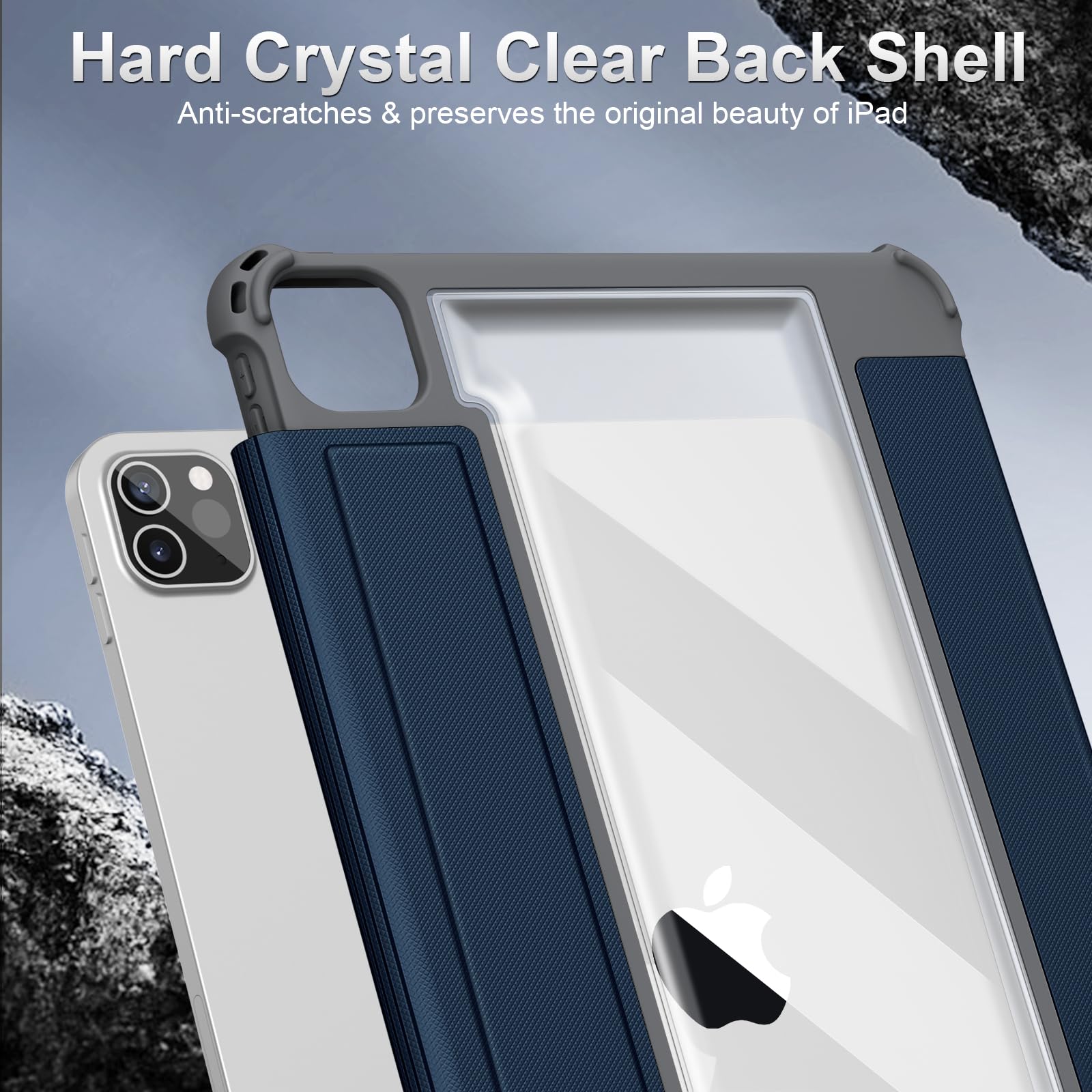 Fintie Hybrid Rugged Case for iPad Pro 11-inch (4th / 3rd Generation) 2022/2021 - Military Drop Tested Heavy Duty Protective Clear Cover with Pencil Holder, Also Fit iPad Pro 11" 2nd Gen, Navy