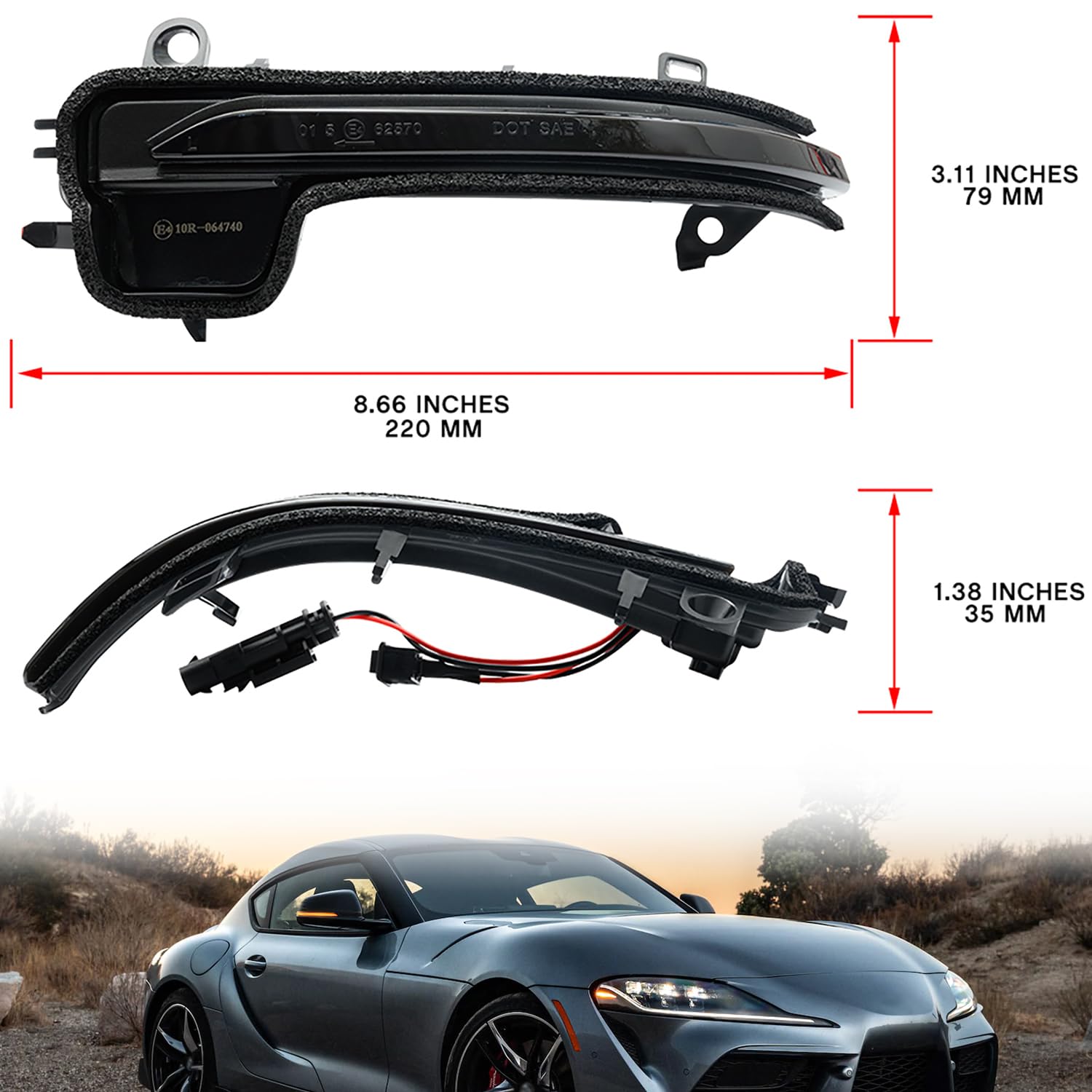 NSLUMO Sequential LED Side Mirror Marker Lights for To'yota GR Supra A90 A91 2020-2023 Sideview Mirror Turn Signal Lamp Assembly Smoked Lens OEM Side Indicator Replacement