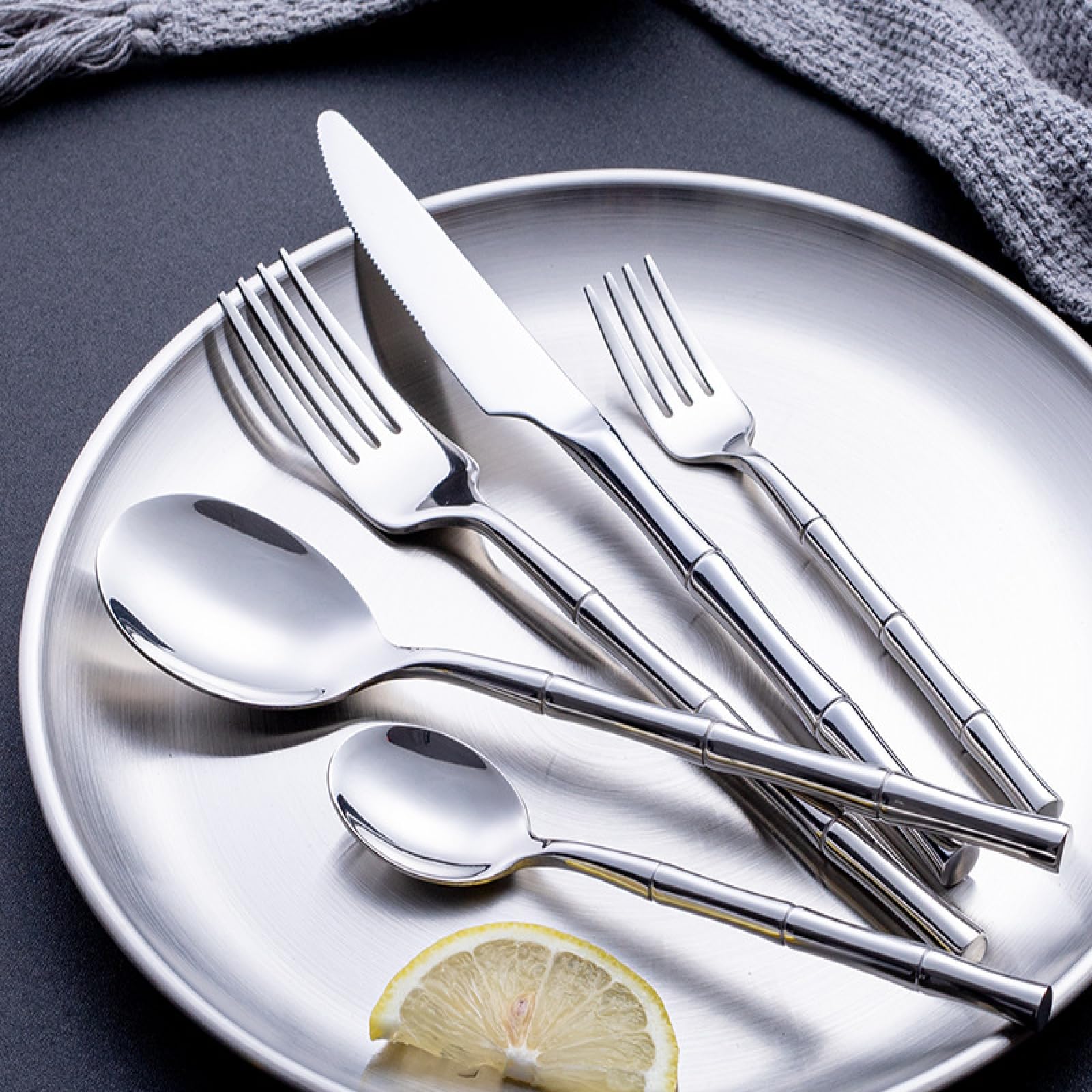 Bamboo Stub Handle Stainless Steel Cutlery Set Western Dinner Knife Fork Spoon Steak Knife Fork Spoon