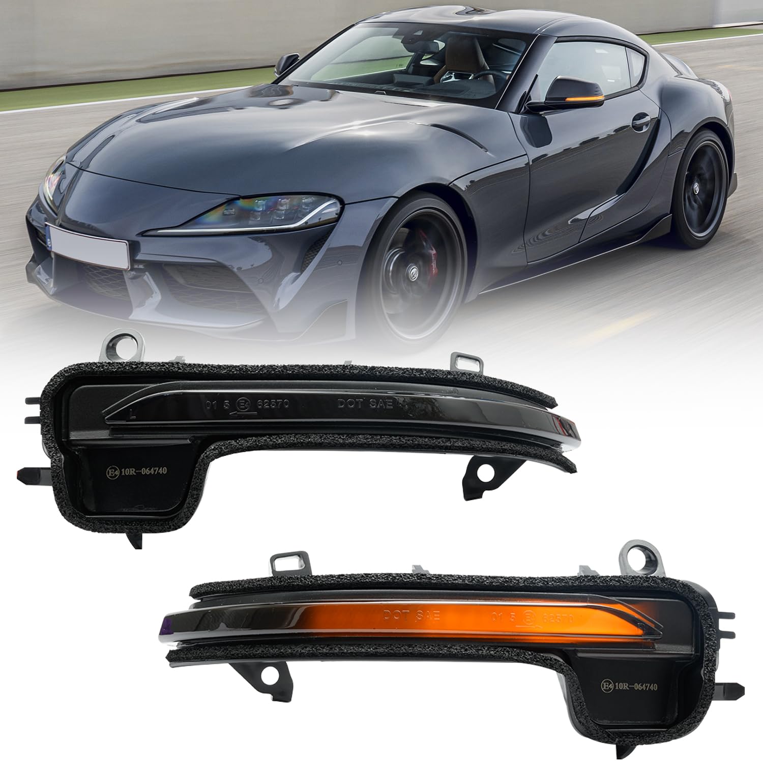 NSLUMO Sequential LED Side Mirror Marker Lights for To'yota GR Supra A90 A91 2020-2023 Sideview Mirror Turn Signal Lamp Assembly Smoked Lens OEM Side Indicator Replacement