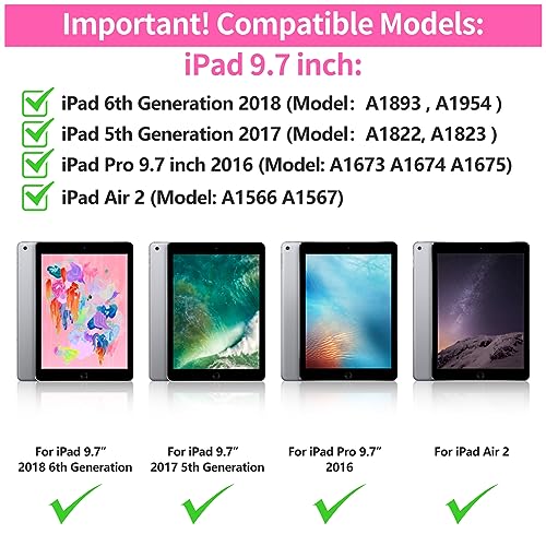 JAKPAK for iPad 5th Generation Case Kids iPad 6th Gen iPad Air 2/Pro Case with Screen Protector Lanyard for Girls,Soft Silicone iPad Cover with Handle Kickstand for iPad 9.7 inch