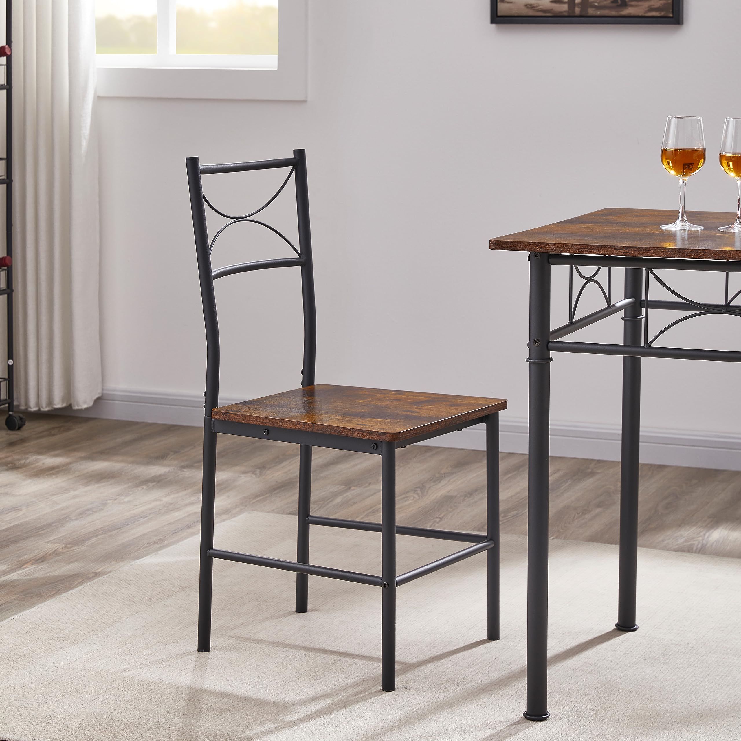 MEGOIVARTEN 3 Piece Small Square Dining Table Set for Kitchen Breakfast Nook, Pub Dining Set, Modern Square bar Table and Stools for 2, Wood Grain Tabletop for Compact Space w/Steel Frame