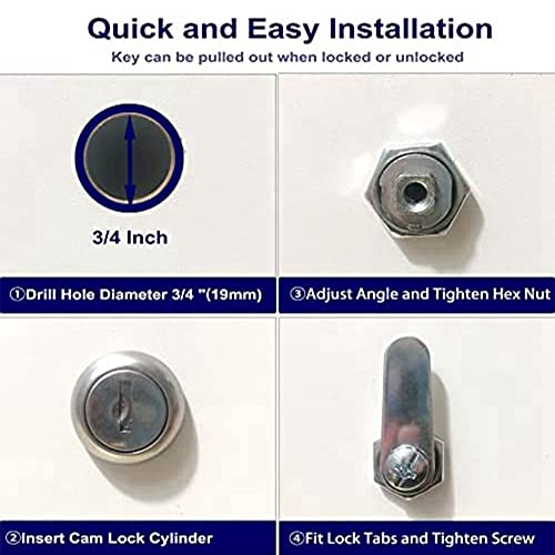 PRIZOM 6 Pcs Mailbox Lock, 5/8Inch Cabinet Locks and Cam Locks for Toolbox Keyed Alike, Secure Drawer and File Cabinet
