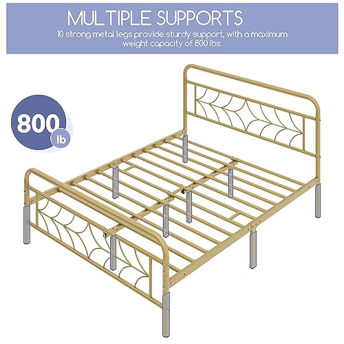 Yaheetech Full Size Bed Frame Metal Platform Bed with Sparkling Star-Inspired Design Headboard, 13 Inch Underbed Storage, No Box Spring Needed, Easy Assembly, Modern, Antique Gold