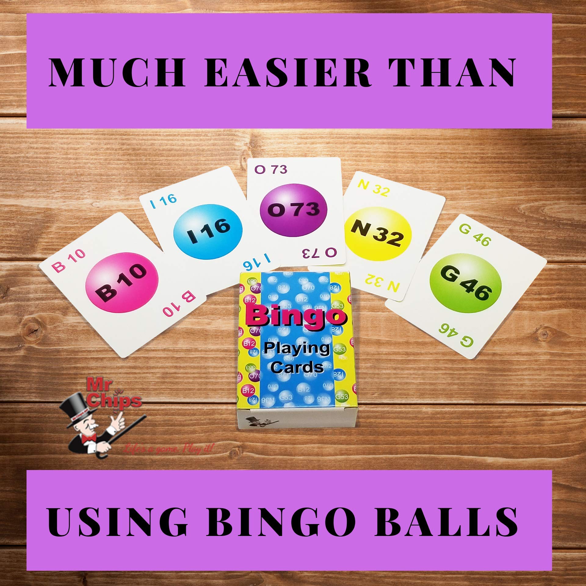 MR CHIPS Jam-Proof Bingo Cards with Sliding Windows 50 Pack Plus Deck of Calling Card