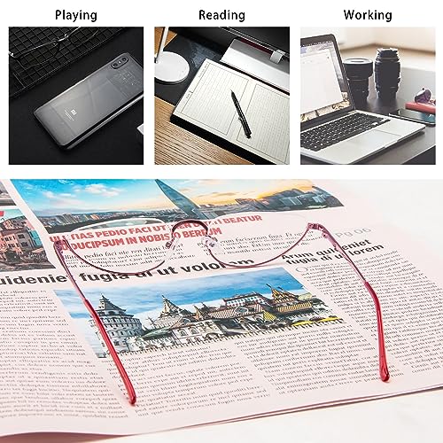 KoKoBin Half Reading Glasses for Men Women,Half Moon Metal Frame Lens Spring Hinge Readers, Purple+Red 3.00