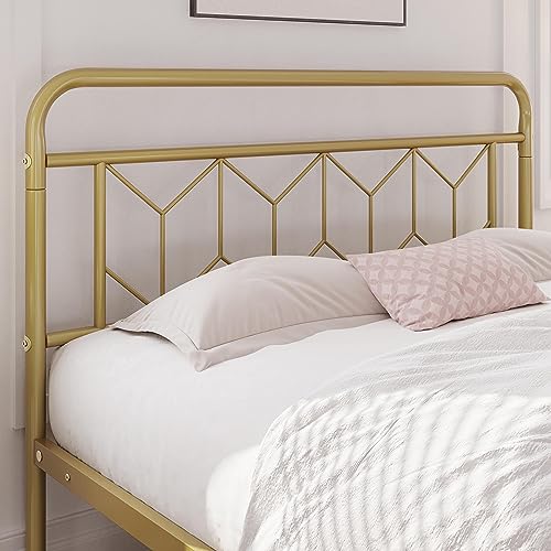 Yaheetech Metal Platform Bed Frame Mattress Foundation with Diamond Pattern Headboard/Footboard/Heavy Duty Steel Slat Support/Under Bed Storage/No Box Spring Needed/Full Size Antique Gold