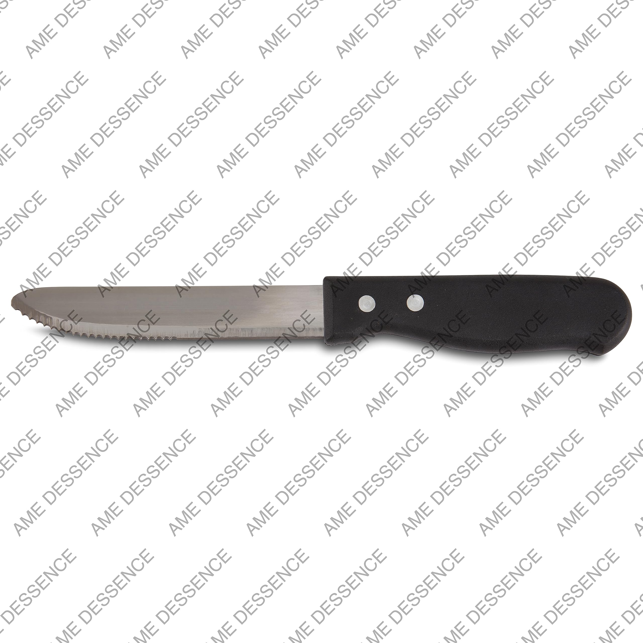 AME D’ESSENCE Set of 12 Stainless Steel Jumbo Steak Knives - 5 Inch Serrated Edge, Round Tip, Plastic Handle - Perfect for Kitchen, Butter Cutlery, and Restaurants