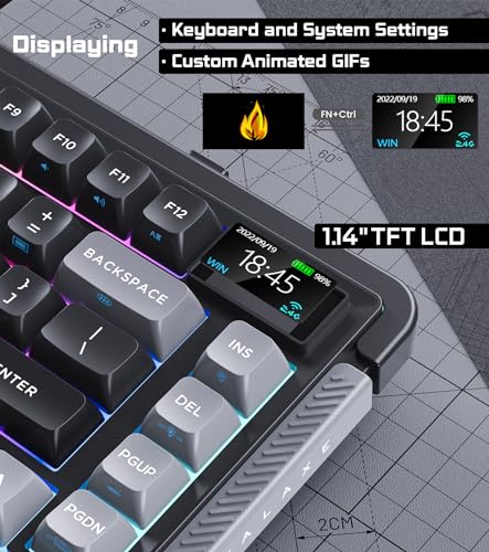 ROYALAXE L75 Wireless Mechanical Keyboard, Hot-swappable Wired/Bluetooth 5.0/2.4G Wireless Keyboard with RGB Backlit for Windows & Mac, PBT Keycaps, Gateron Yellow Switch Pro, Charcoal Gray