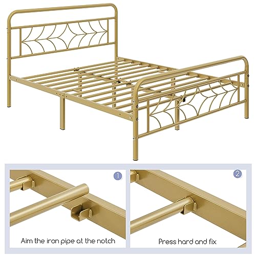 Yaheetech Full Size Bed Frame Metal Platform Bed with Sparkling Star-Inspired Design Headboard, 13 Inch Underbed Storage, No Box Spring Needed, Easy Assembly, Modern, Antique Gold